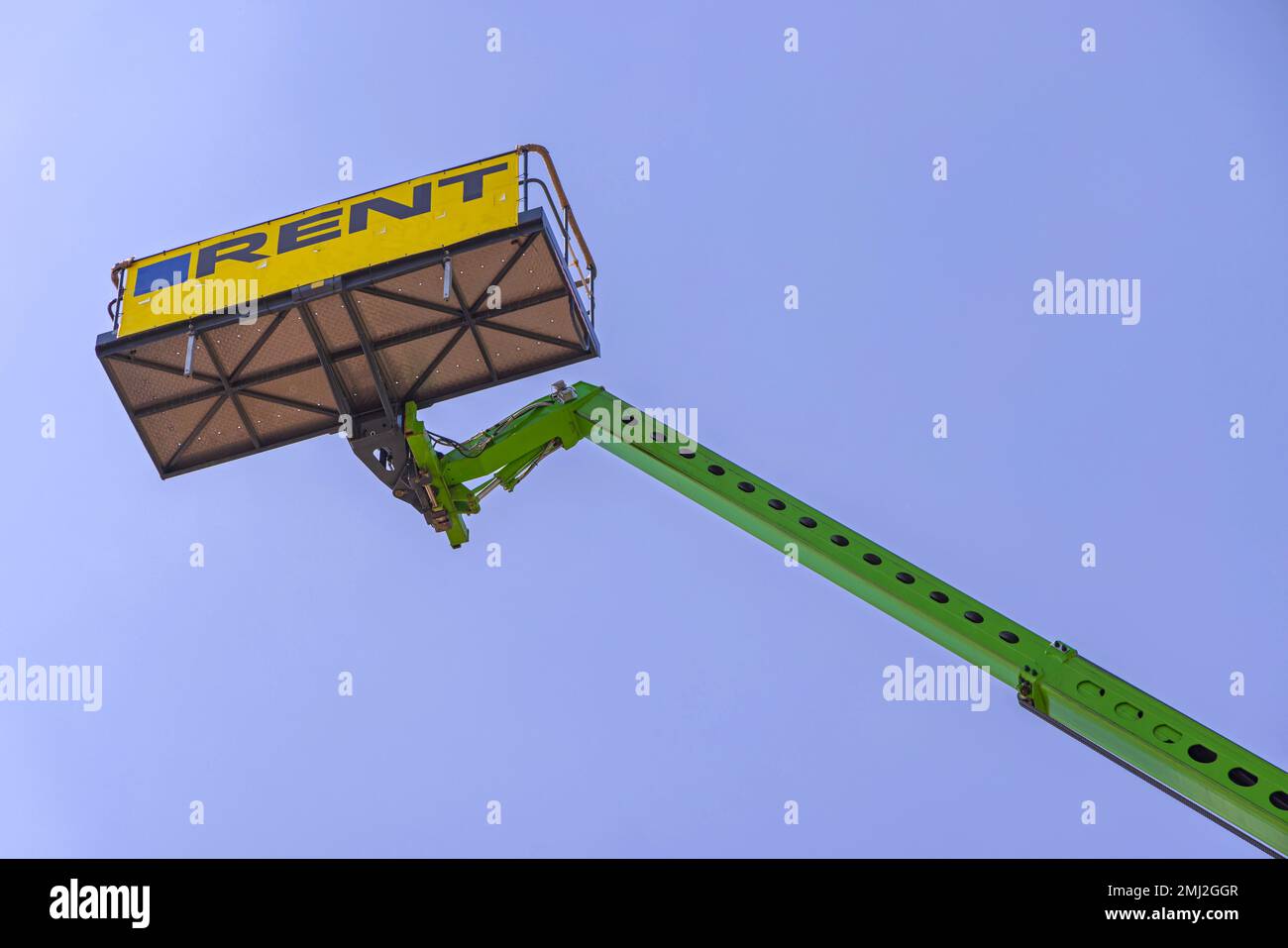 Boom Lift Rental Aerial Work Platform for Rent Sign Stock Photo - Alamy