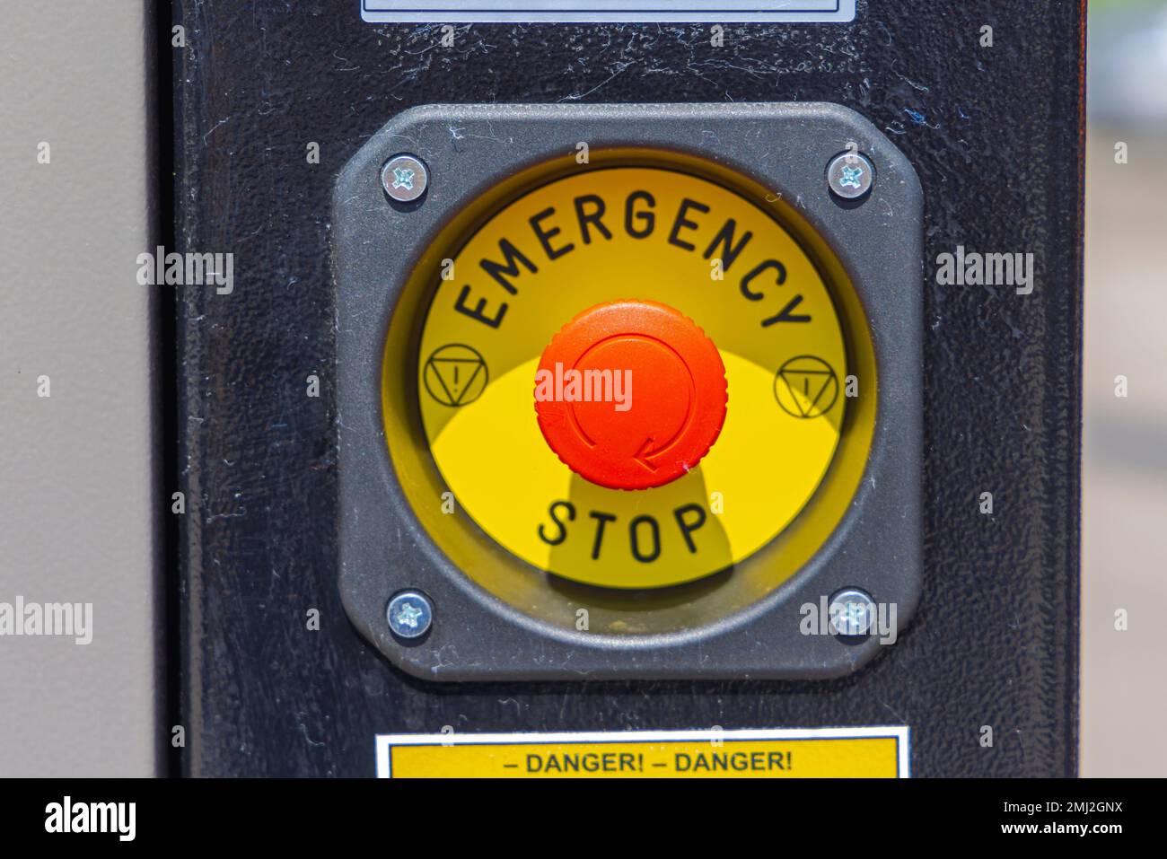 Large Red Push Button Emergency Stop at Construction Machine Stock ...