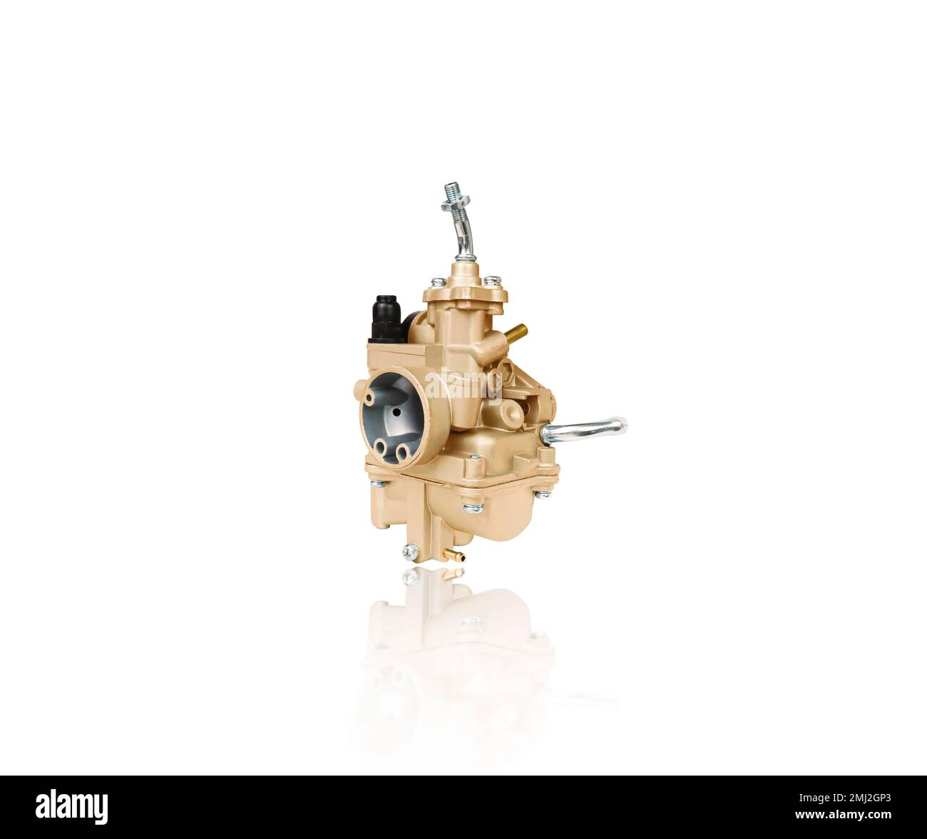 New motorcycle carburetor isolated on white background with reflection ...