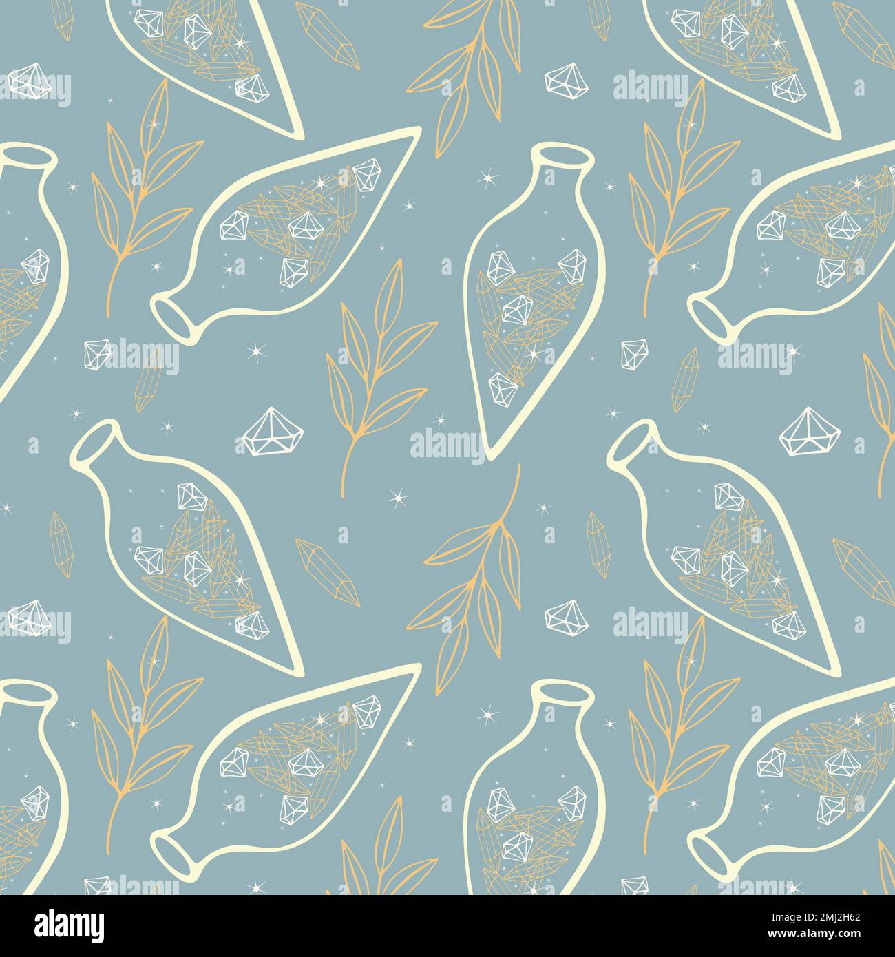 Pattern potion crystals magic bottle witchcraft magic, doodle boho ...