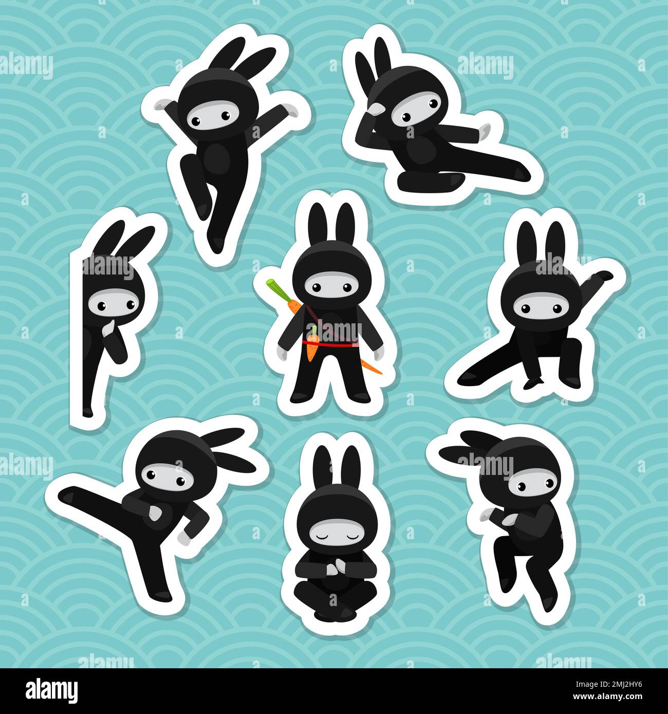 Cute bunny ninja in various poses stickers Stock Vector Image & Art - Alamy
