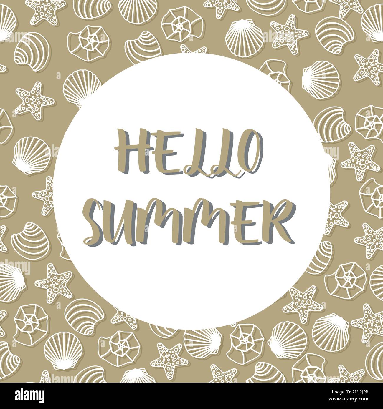 Vector ocean illustration with shell. Hello summer - modern lettering ...