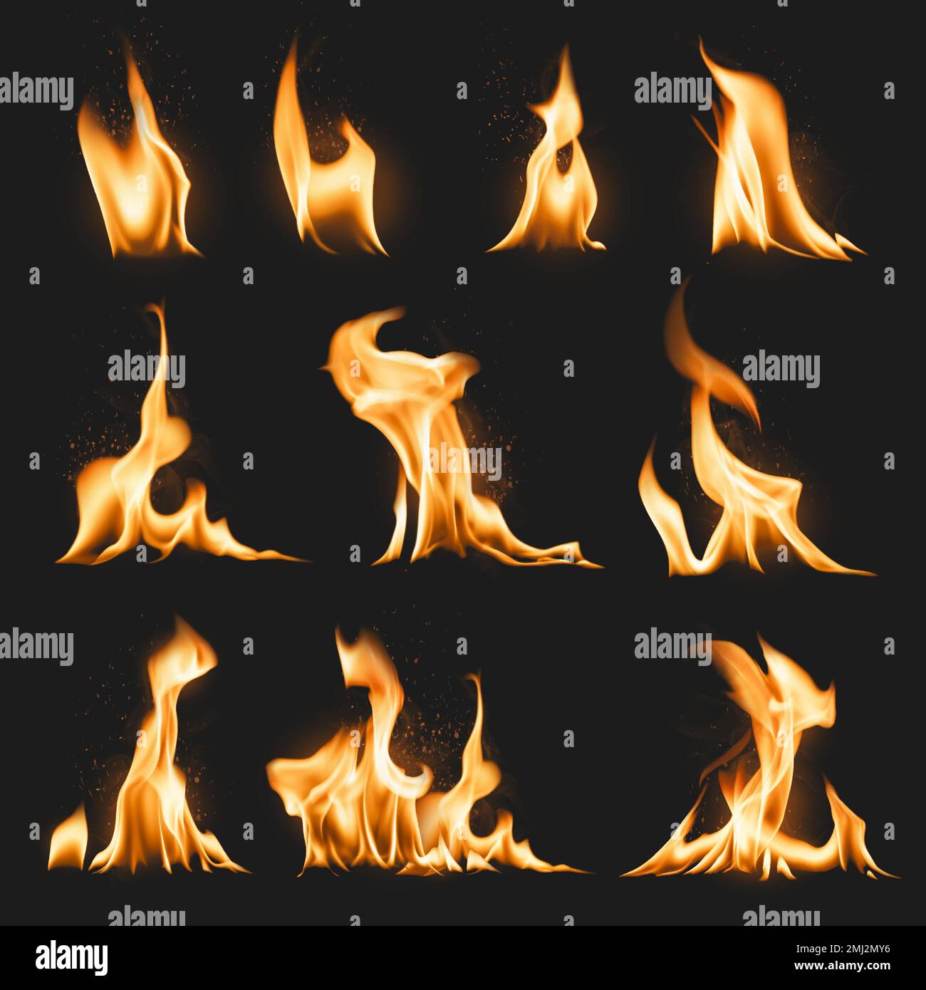 Burning flame sticker, realistic fire image vector set Stock Vector ...