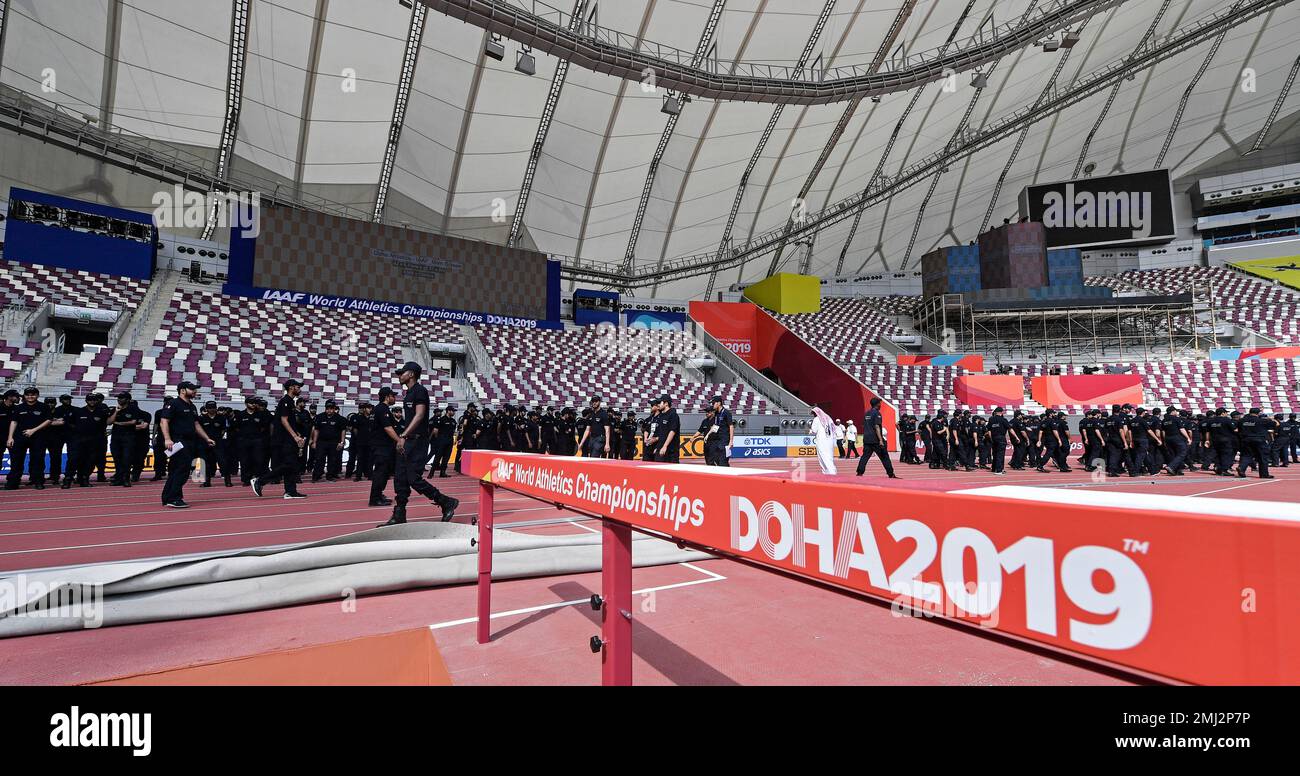 Security prepares at the Khalifa International Stadium prior to the ...