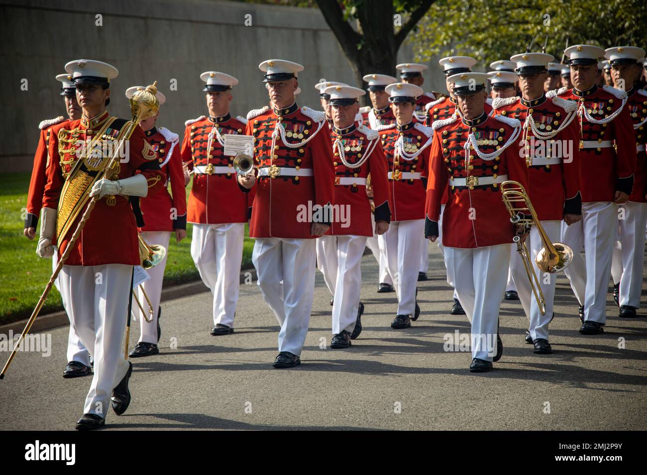 Marines with the “The President’s Own,” U.S. Marine Band, march during ...