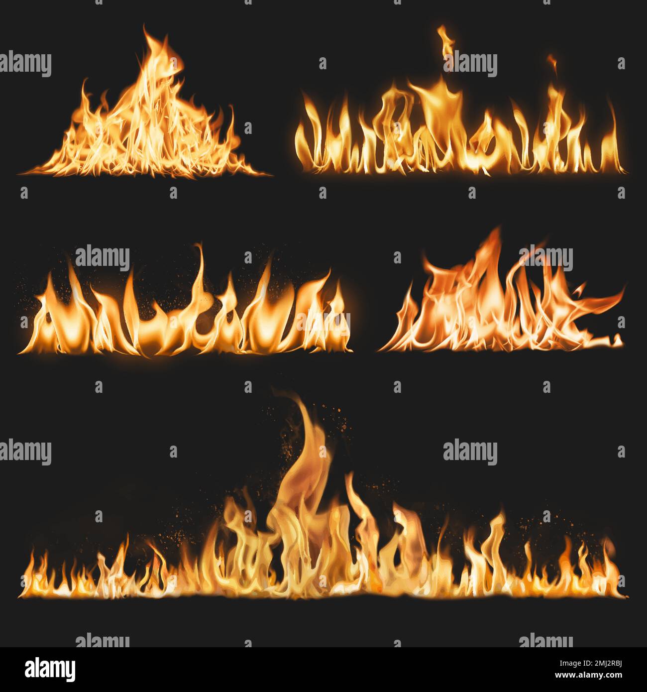 Burning flame border sticker, realistic fire image vector collection ...