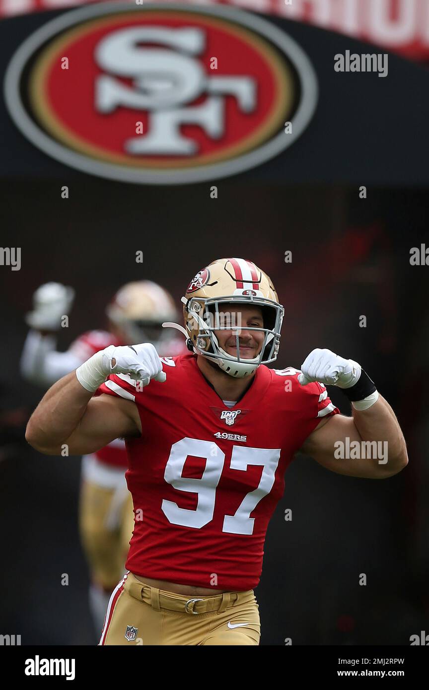 San Francisco 49ers linebacker Nick Bosa enters the field prior to a ...