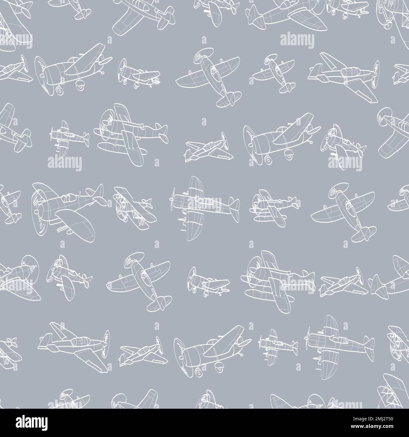 Vector seamless pattern with outline aircraft. Kids background with ...