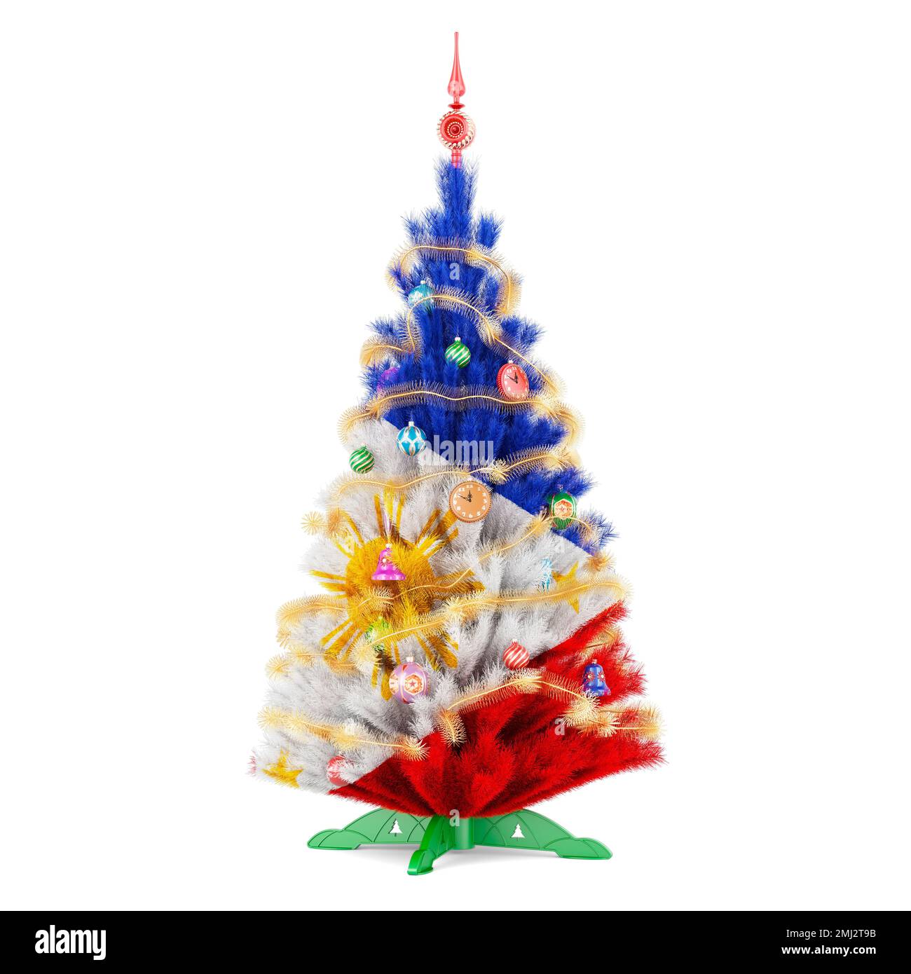 Filipino flag painted on the Christmas tree, 3D rendering isolated on ...