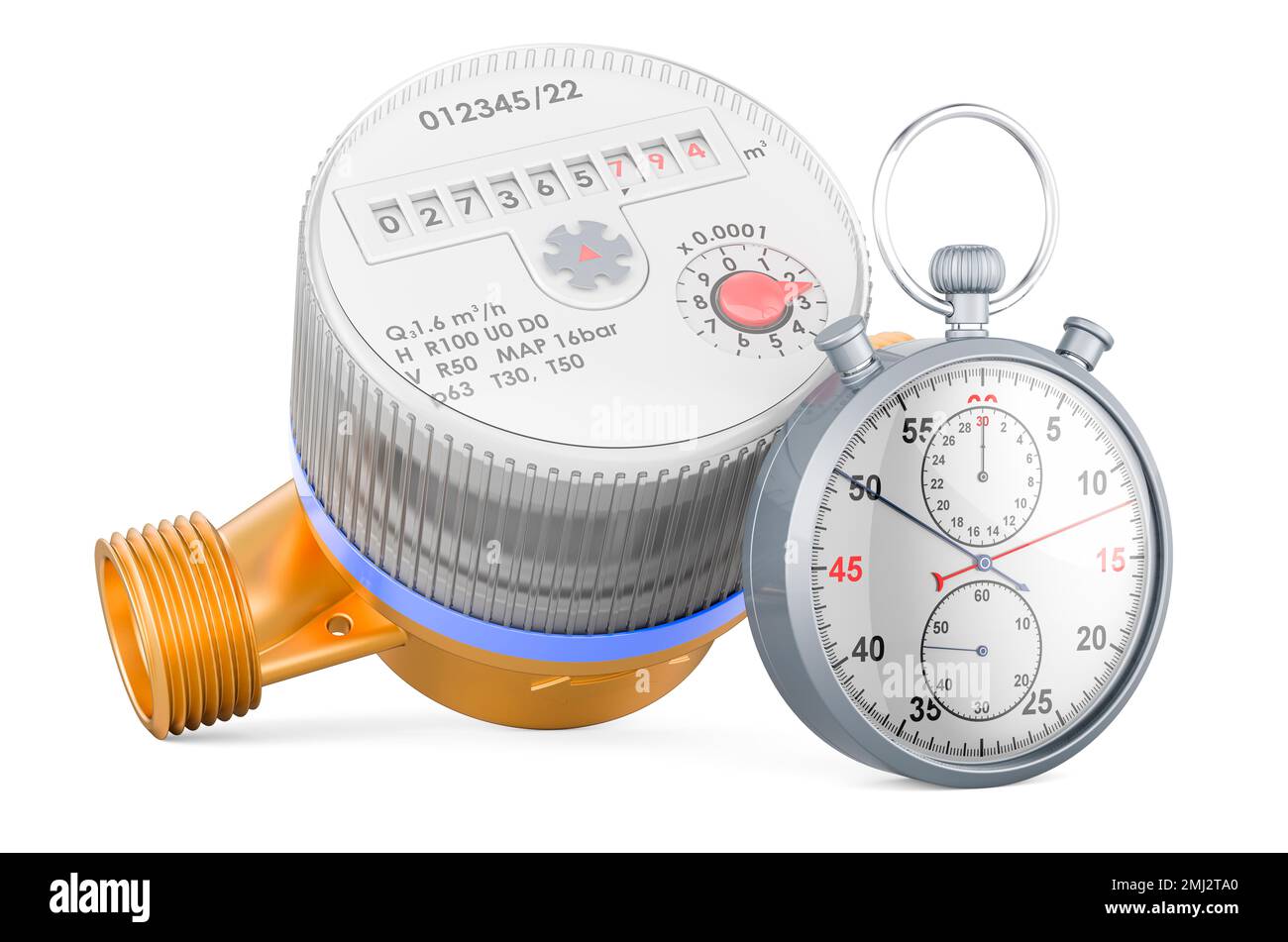 Water meter with stopwatch. 3D rendering isolated on white background ...