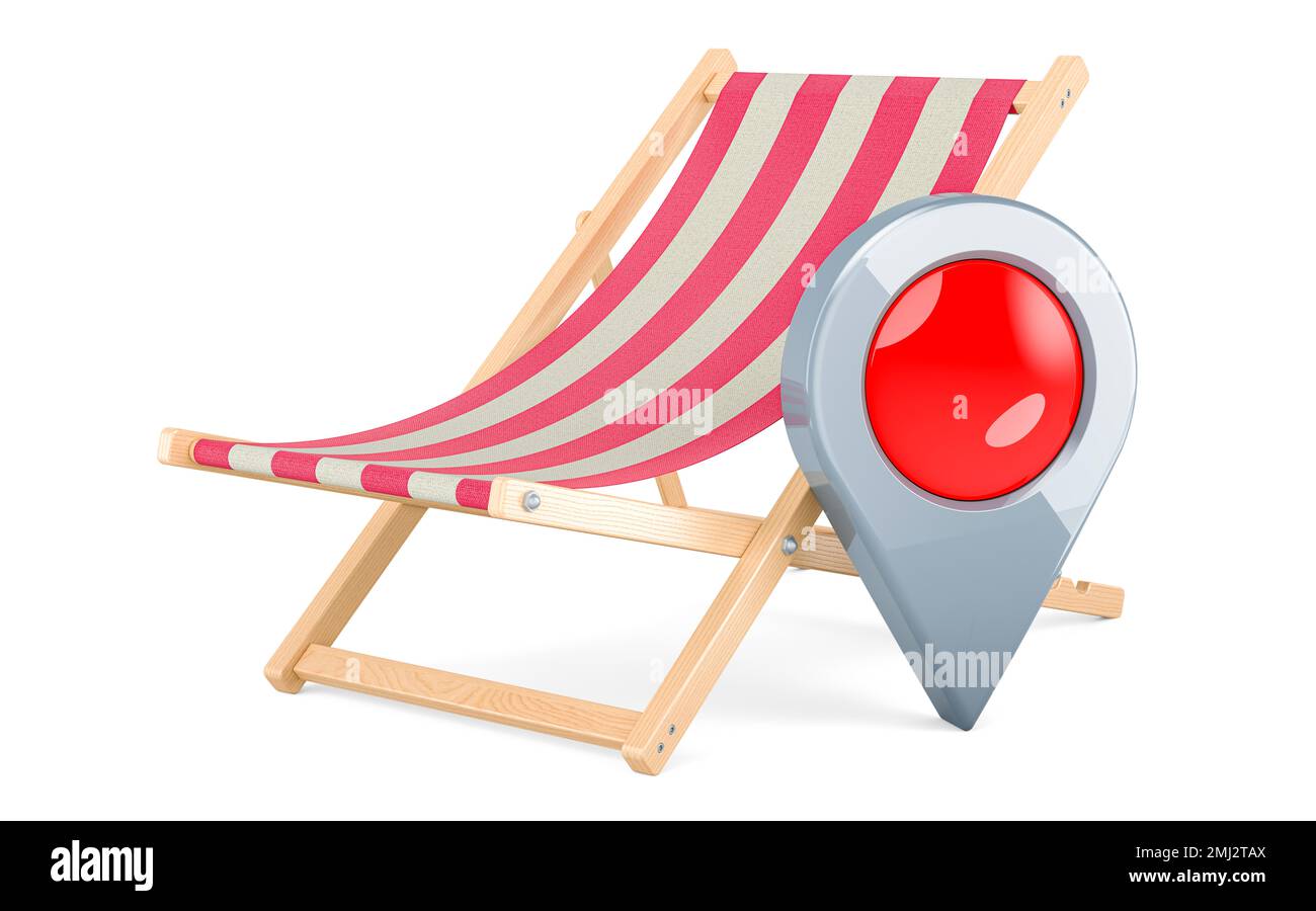 Deckchair with map pointer. 3D rendering isolated on white background ...