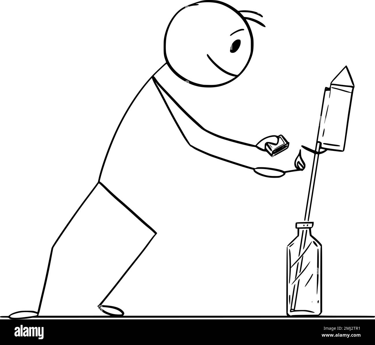 Person Lighting Firework, Vector Cartoon Stick Figure Illustration ...