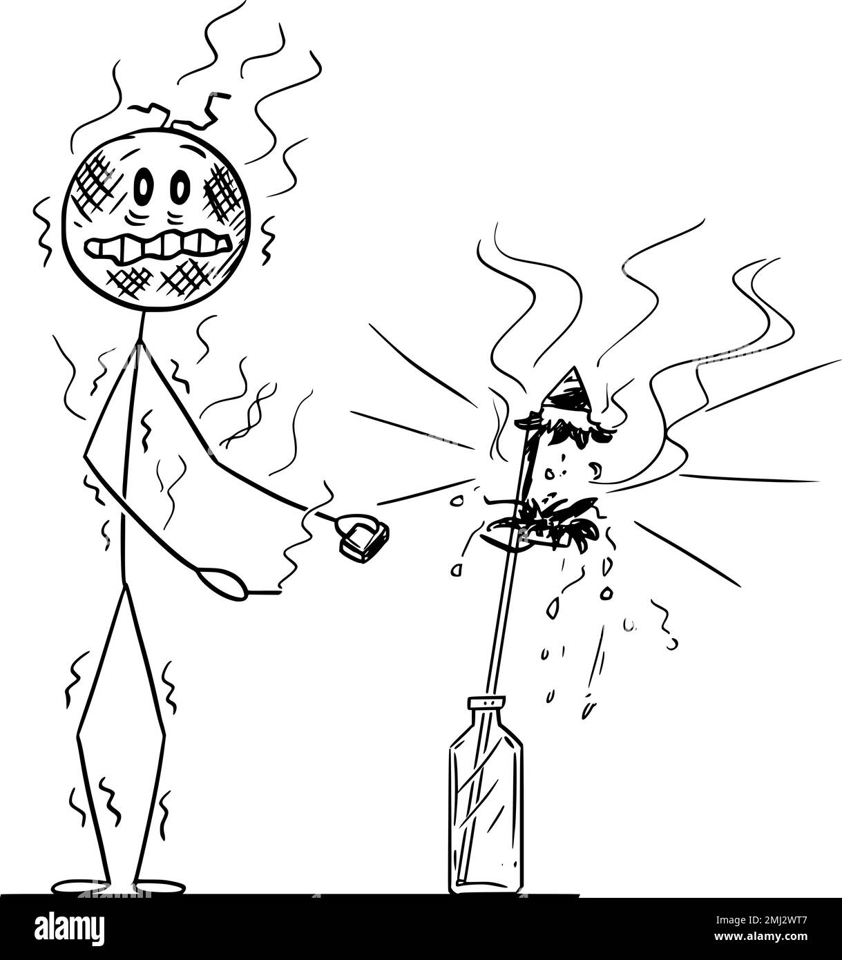 Firework Exploded During Lightning, Vector Cartoon Stick Figure ...