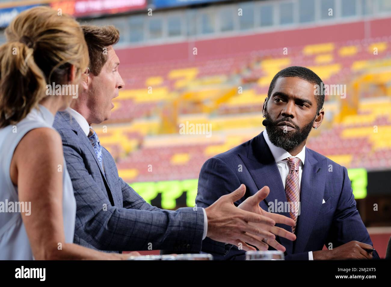 ESPN Monday Night Countdown personality Randy Moss appears on set prior ...