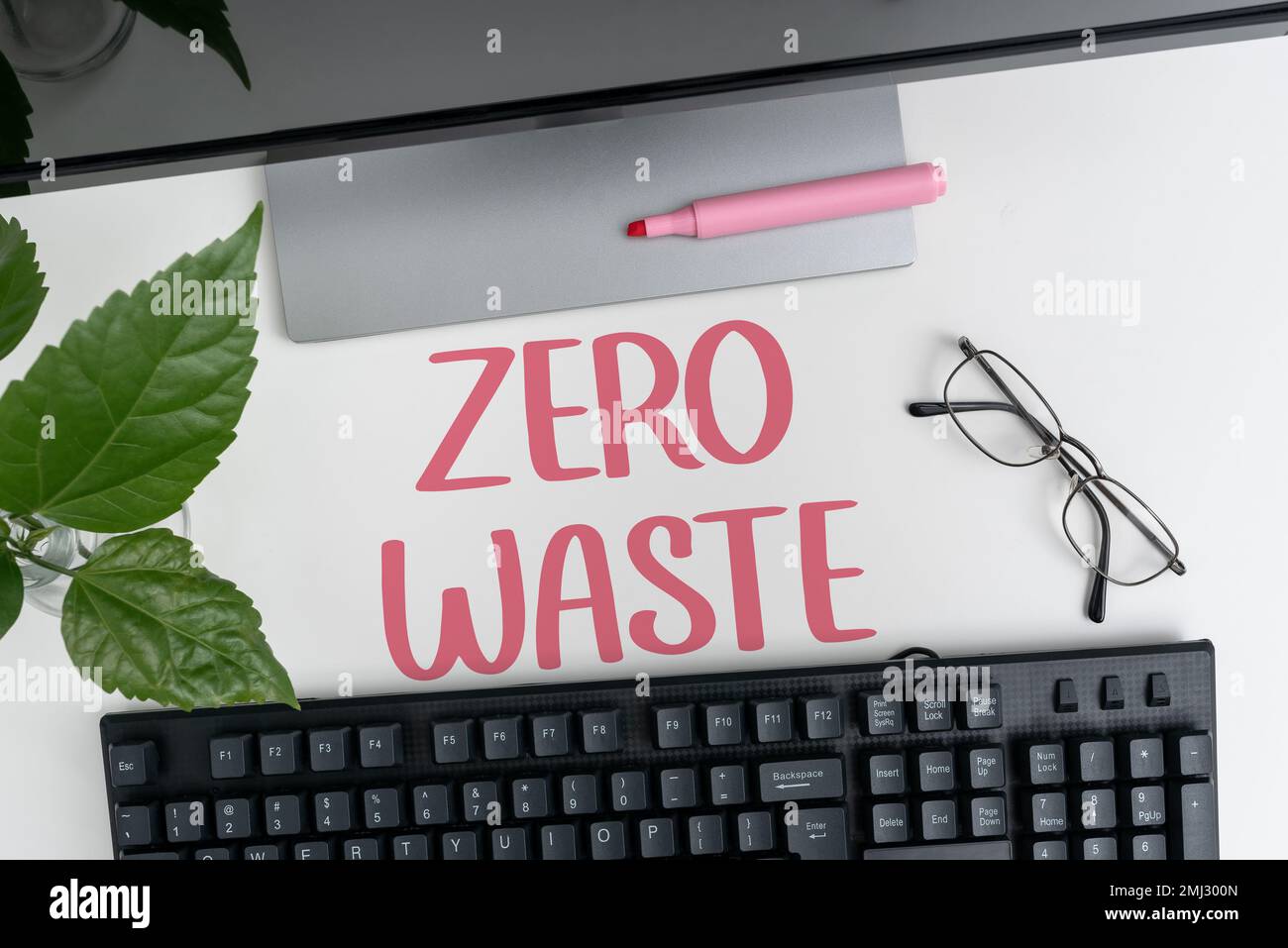 Sign displaying Zero Waste, Business overview industrial responsibility includes composting ...