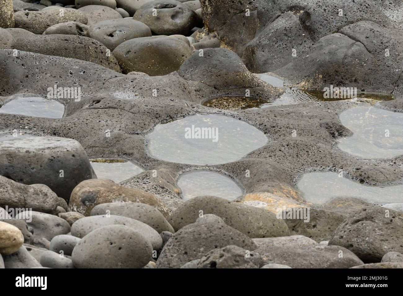 Water wells in the volcanic rock eroded by the sea Stock Photo - Alamy