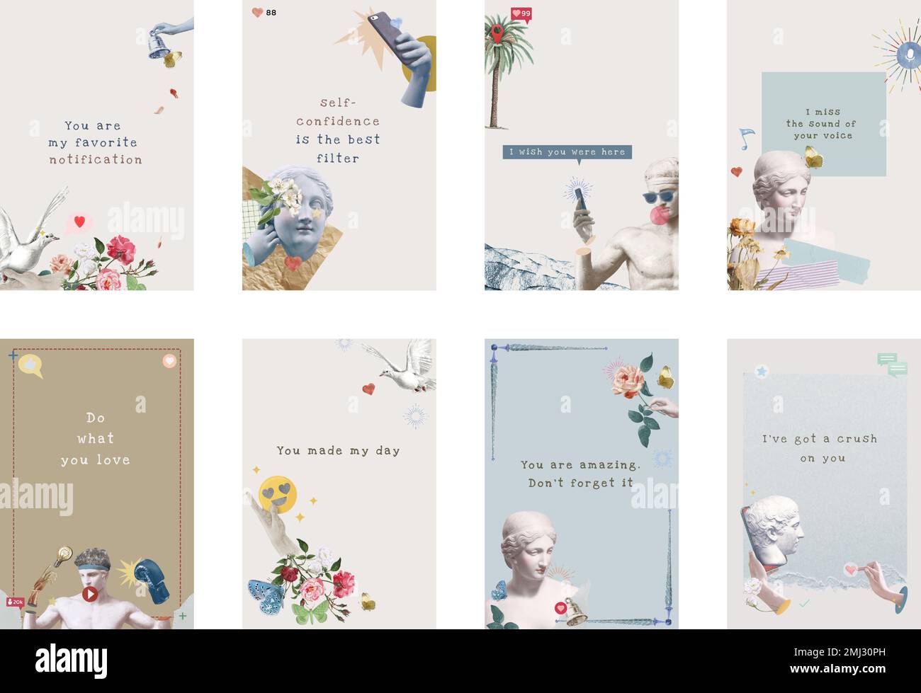 Aesthetic love quotes file template remixed media set Stock Vector ...