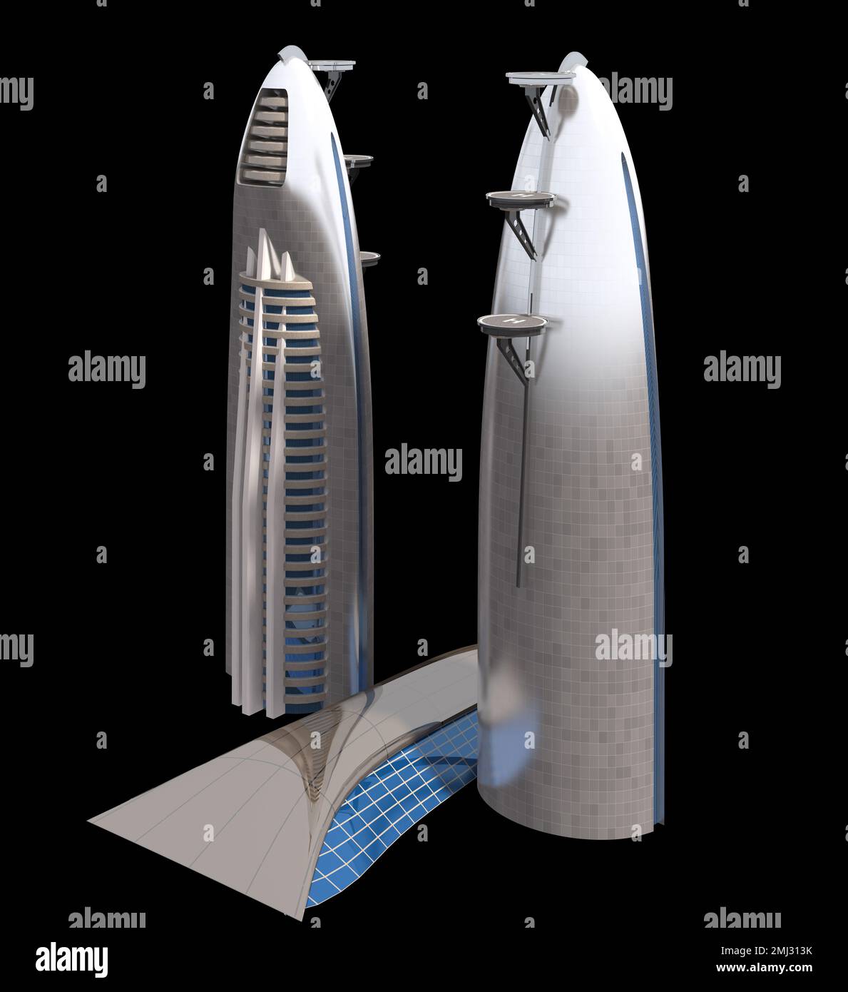 Futuristic city architecture rendered with the isolation path included ...