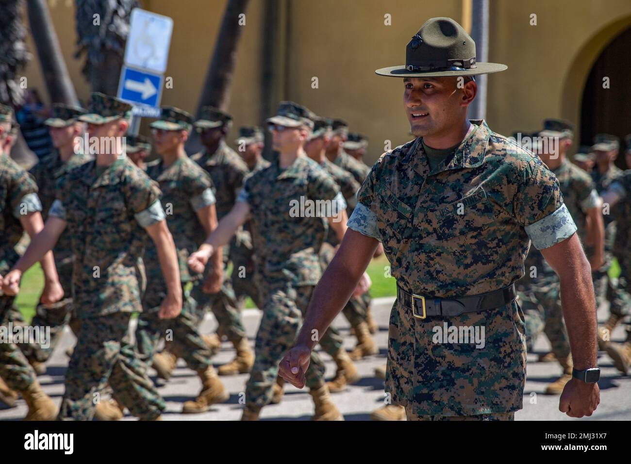 U.S. Marine Corps Sgt. Manuel Mejia, a Senior Drill Instructor with Alpha Company, 1st Recruit ...
