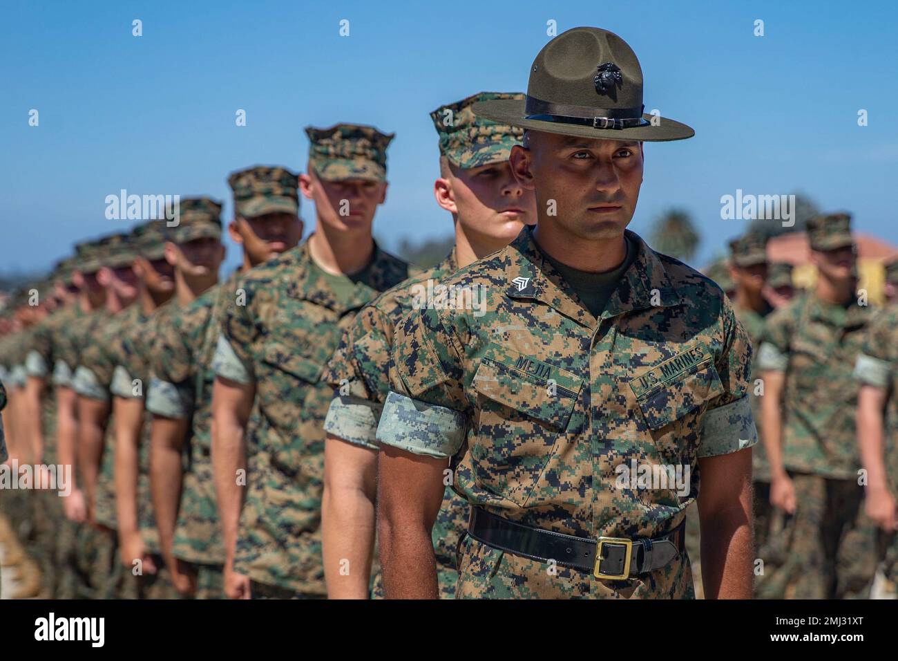U.S. Marine Corps Sgt. Manuel Mejia, a Senior Drill Instructor with Alpha Company, 1st Recruit ...