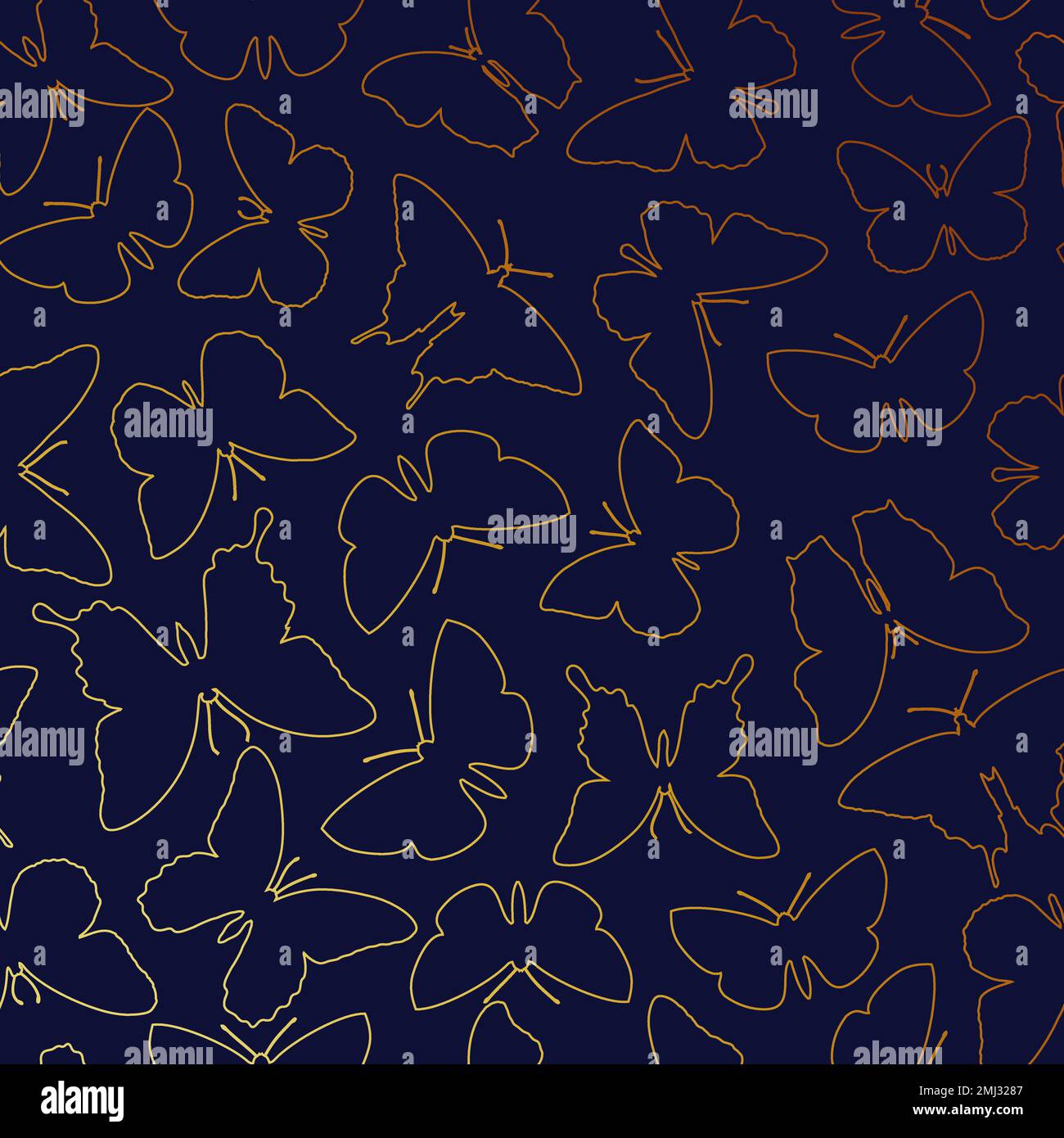 linear golden pattern of butterflies on a dark blue background for ...