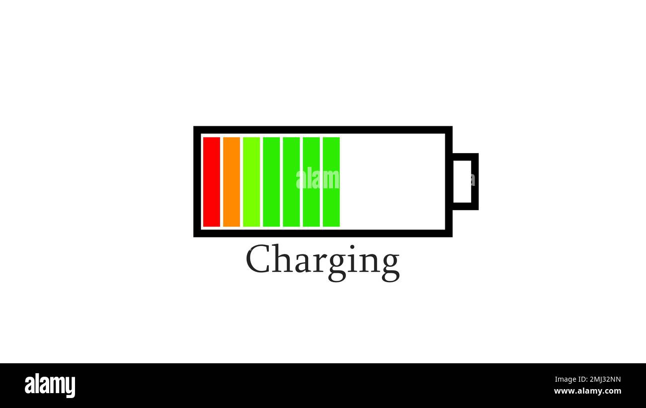 Neon light glowing charging icon. Charging icon battery level. Battery ...