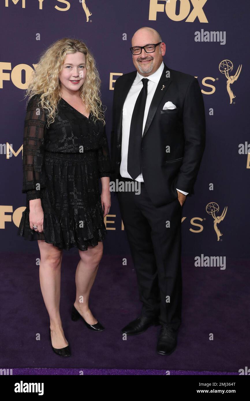 Elizabeth Uhl, left, and Glenn Rigberg arrive at the 71st Primetime ...