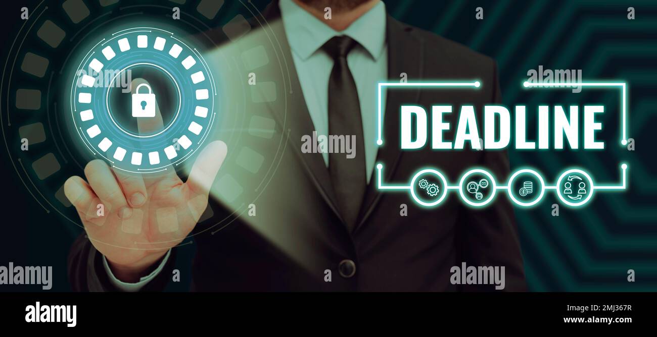 Text caption presenting Deadline, Word Written on Period of time by ...