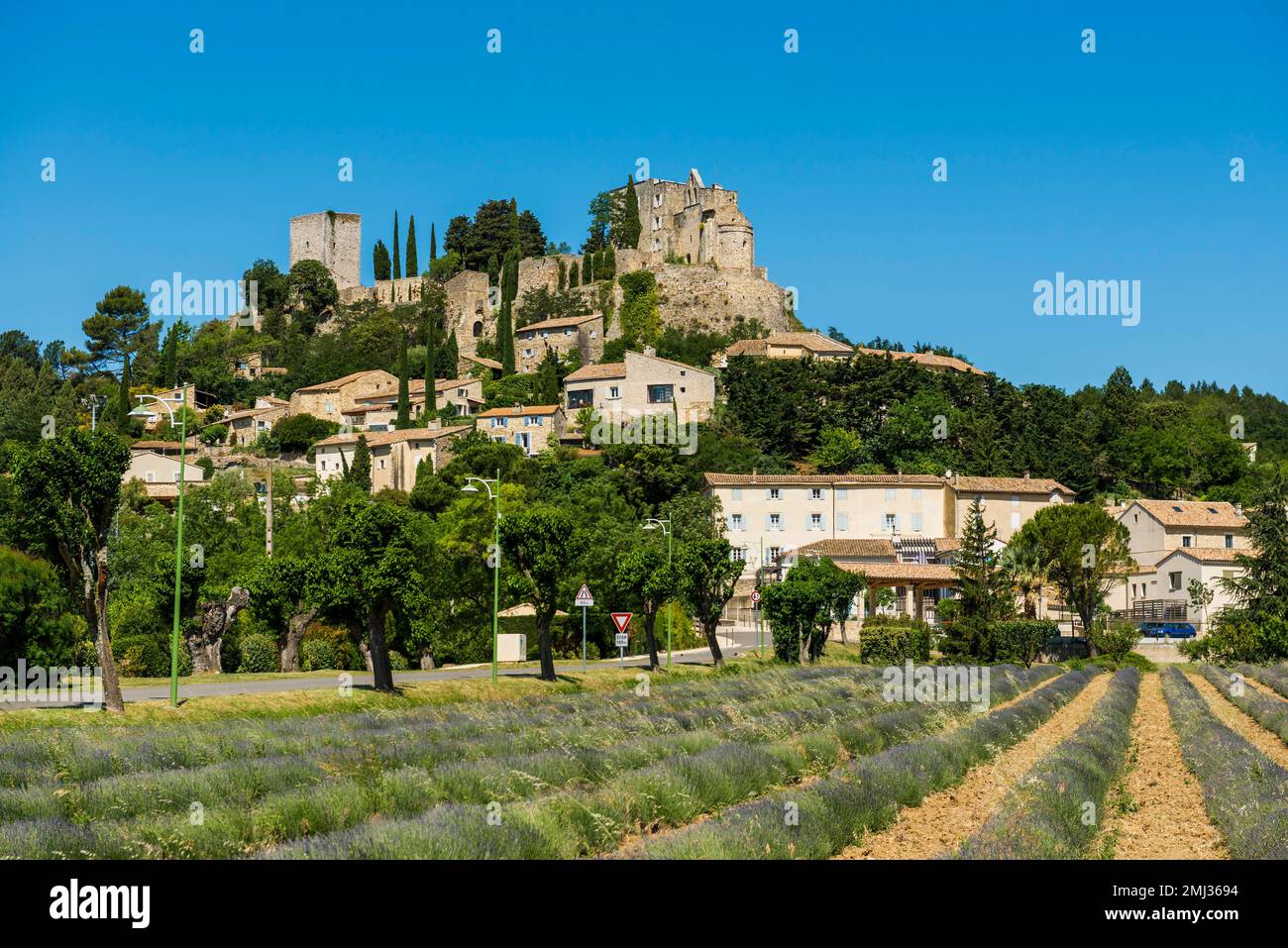 Medieval village and lavender field, Roussas, Departement Drome ...