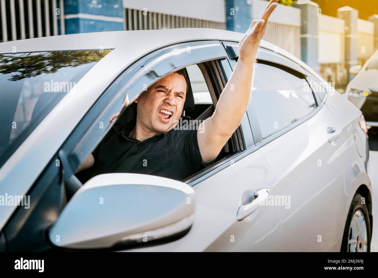Driver man yelling at driver while driving, Impatient driver yelling ...