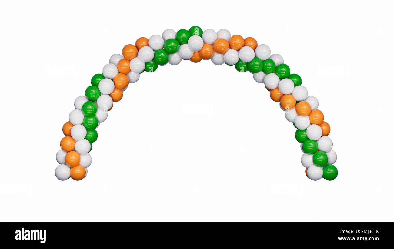 Orange, white and green Balloons in Shape of Arc, Gate or Portal. 3d ...