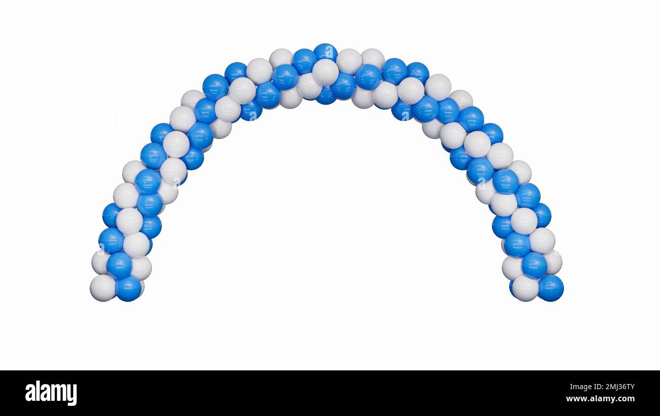 White and Blue Balloons in Shape of Arc, Gate or Portal. 3d Rendering ...