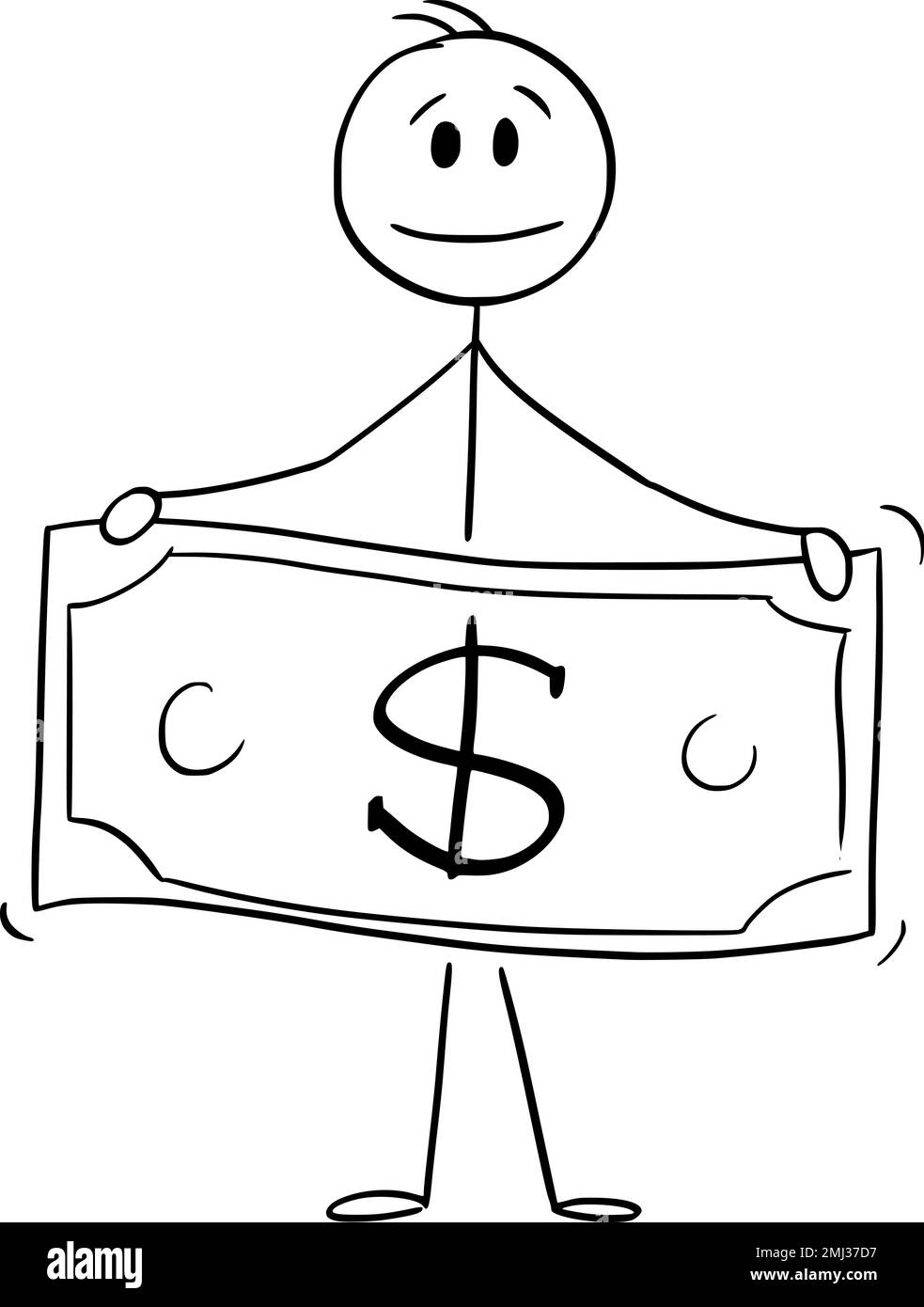 Person Holding Dollar Bill, Vector Cartoon Stick Figure Illustration ...