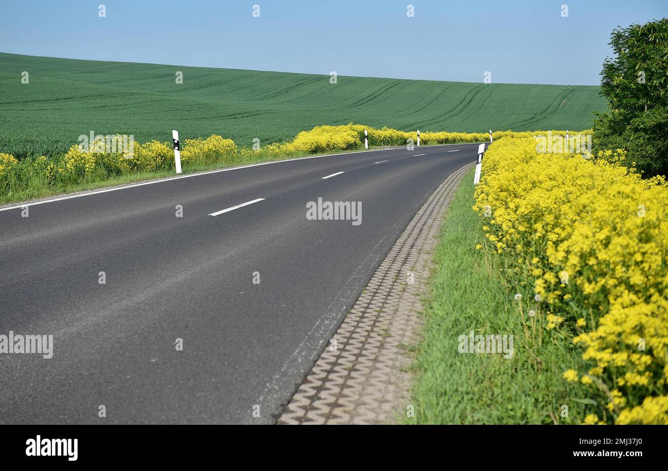 Curvy road in the Roehn, Germany Stock Photo - Alamy