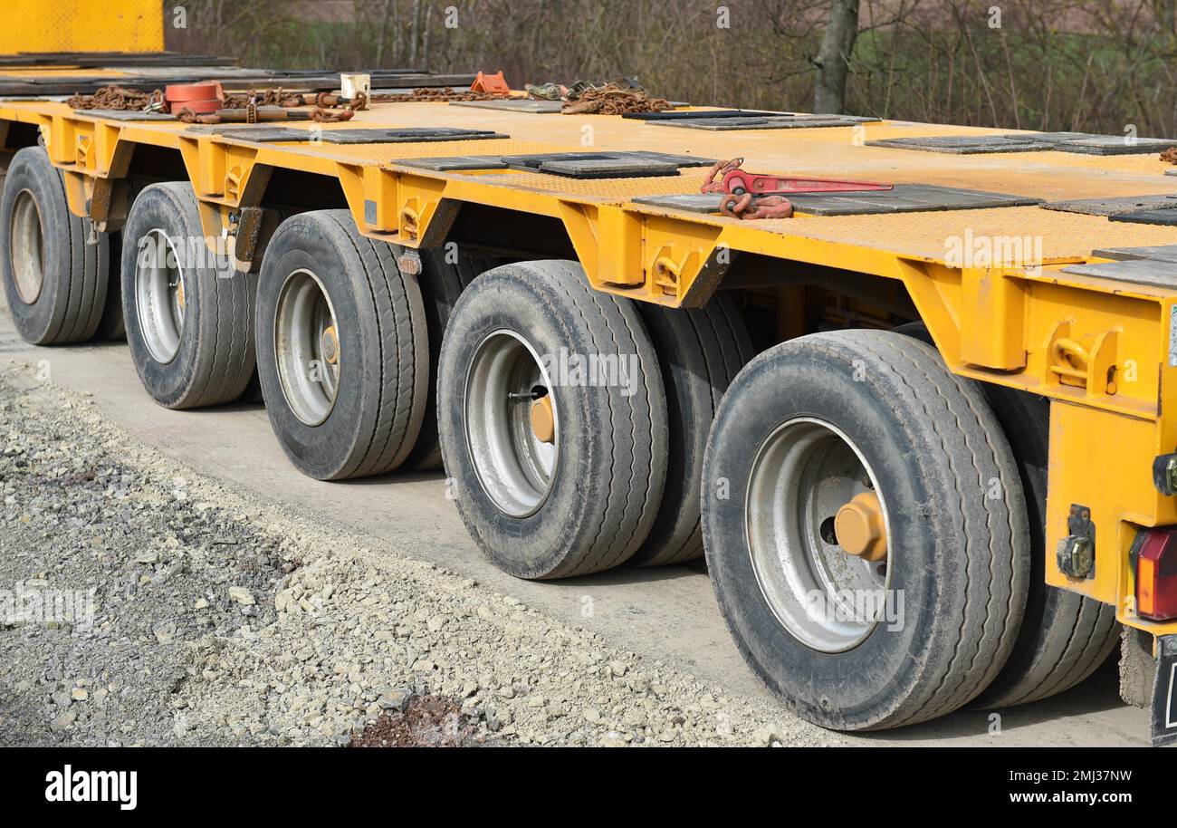 Low loader with double tyres, Hesse, Germany Stock Photo - Alamy