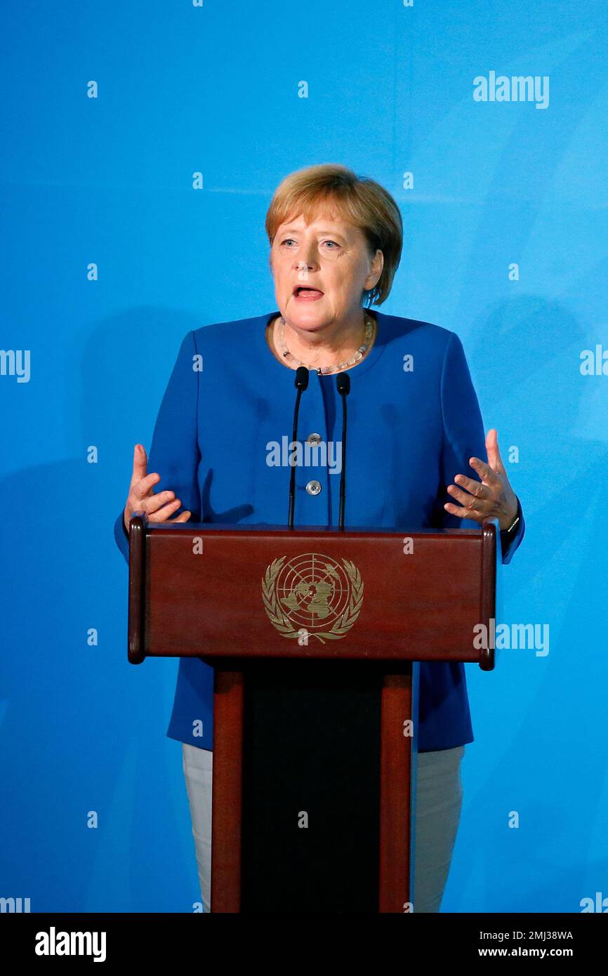 Germany's Chancellor Angela Merkel addresses the Climate Action Summit ...