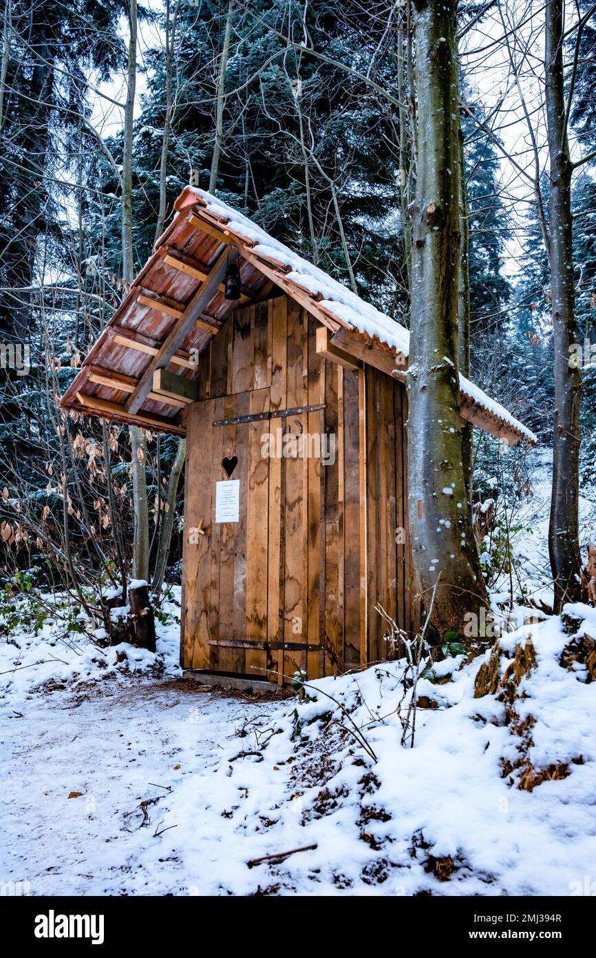 Compost nature toilet at hiking trail in the forest, Ottenhoefen, Black ...