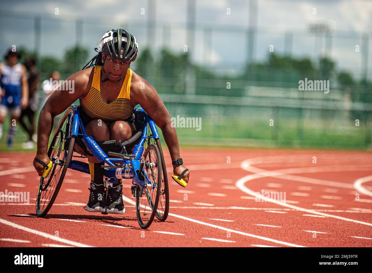 U.S. Army Pfc. Corine Hamilton moves towards the finish line while ...