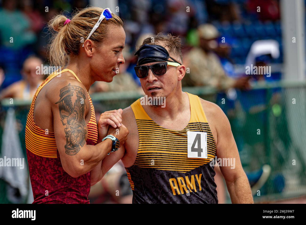 U.S. Marine Sgt. Peter Keating, left, meets retired U.S. Army Staff Sgt ...