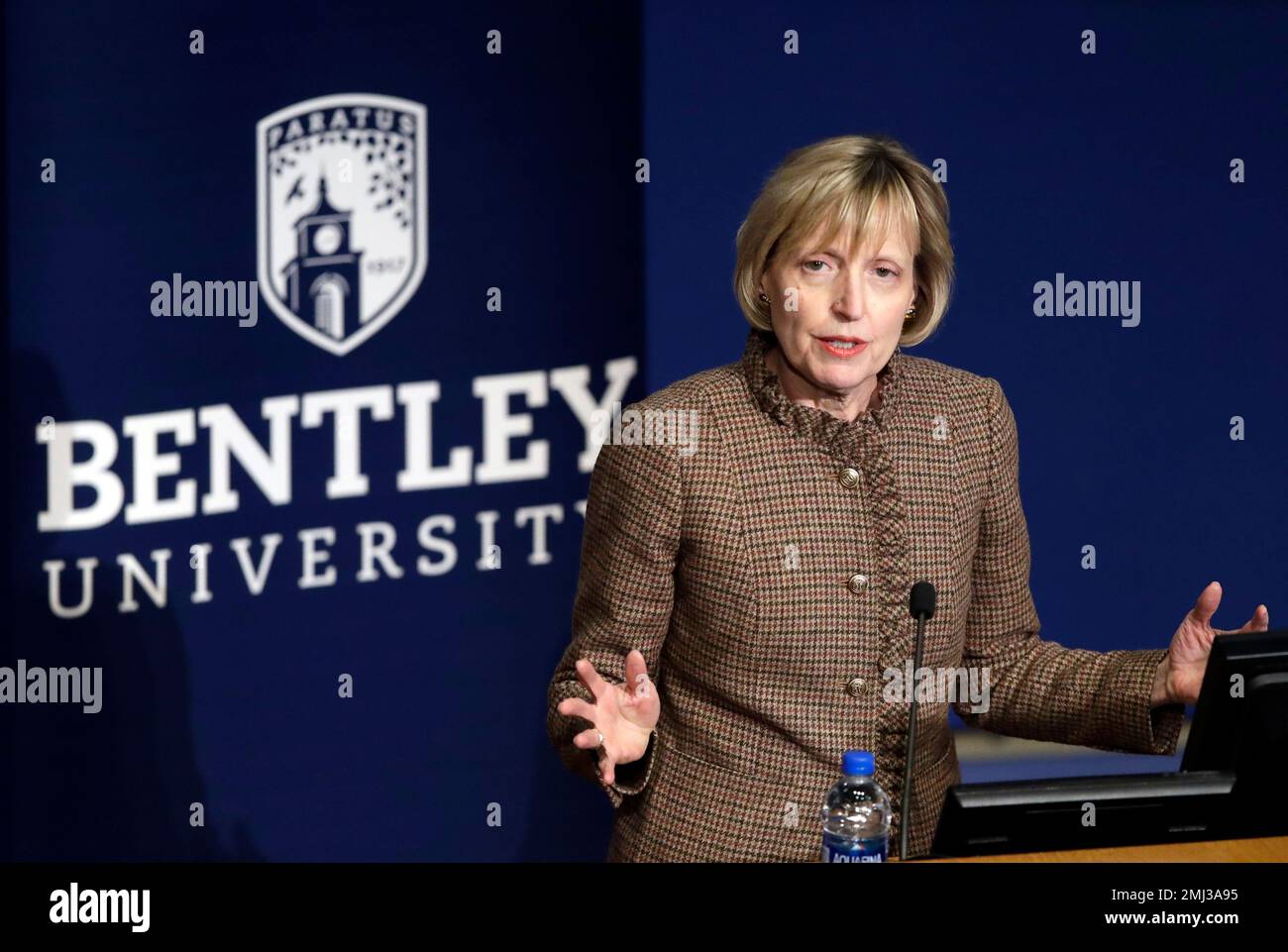 FILE - In this March 5, 2019, file photo, Bentley University President ...