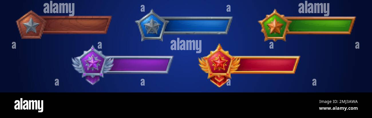 Military game rank buttons set isolated on background. Vector cartoon ...