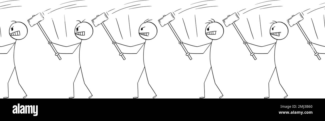 People Hitting Each Other to Head by Hammer , Vector Cartoon Stick ...