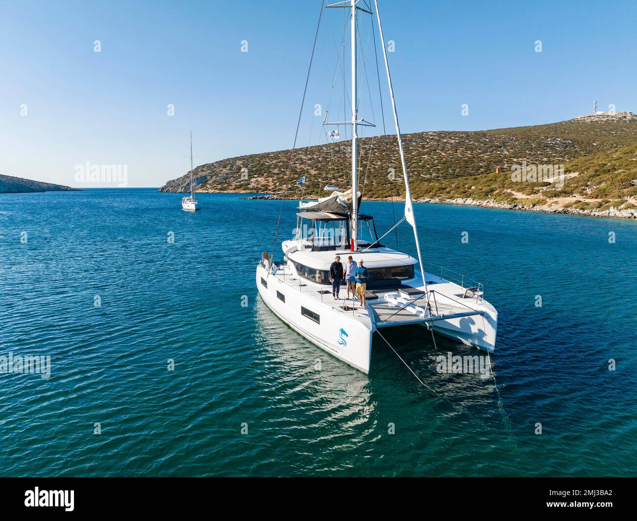 Sailing Catamaran in a B, Aegean Sea, Greece Stock Photo - Alamy