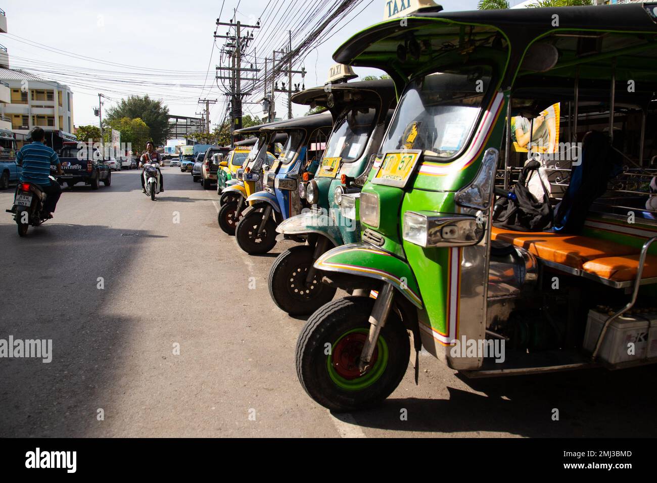 Colorful Tuk Tuks in a row in Thailand Stock Photo - Alamy