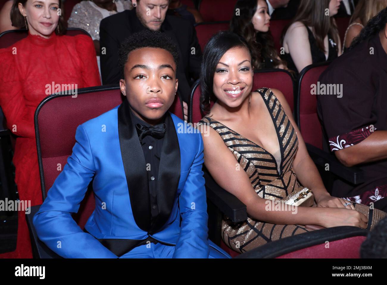 EXCLUSIVE - Asante Blackk, left, and Aiyana Ma'at pose in the audience ...