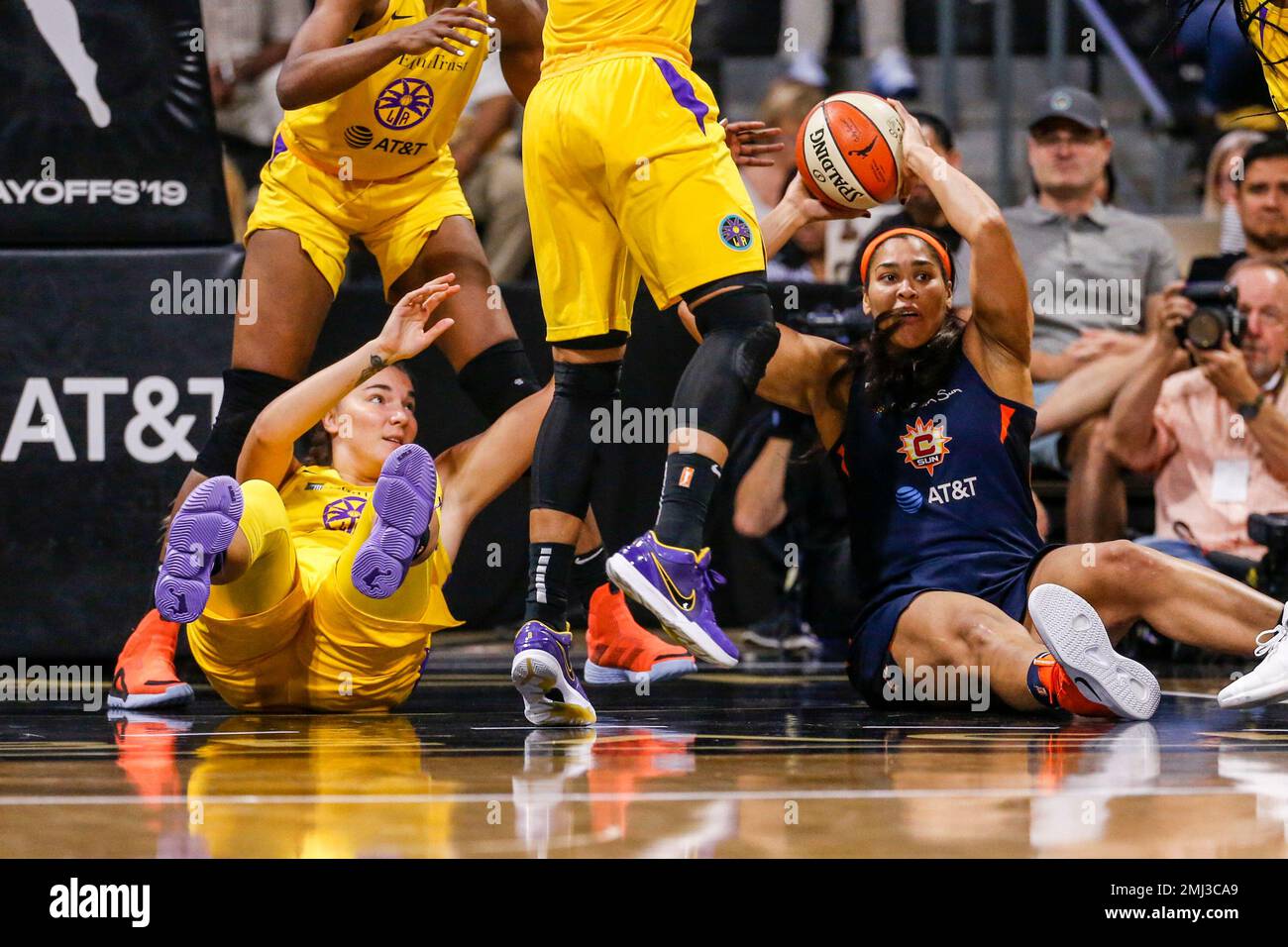 Connecticut Sun's Brionna Jones (42) looks for to pass the ball after ...
