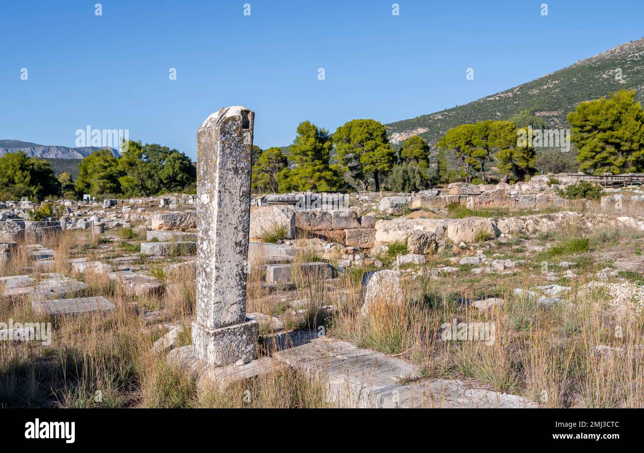 Column, excavation site Site, Catagogion, Asclepieion of Epidaurus, Ancient City of Epidauros ...