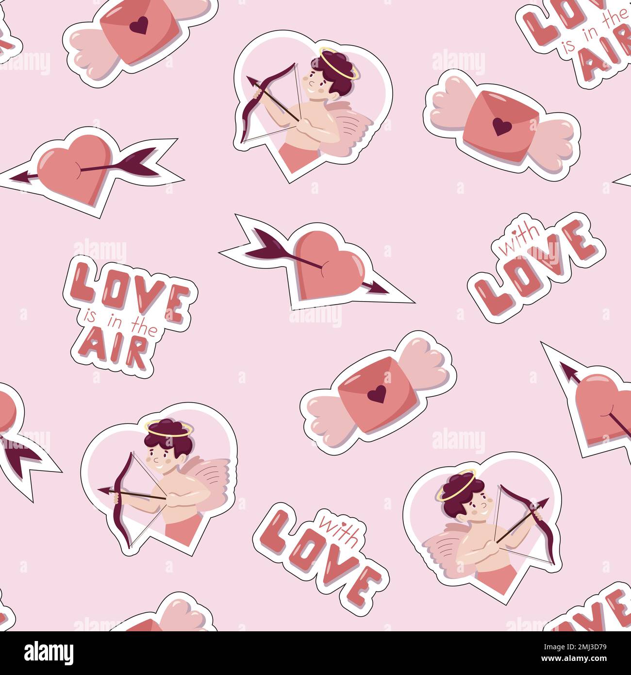 Valentine day concept seamless pattern with vector cute cartoon ...
