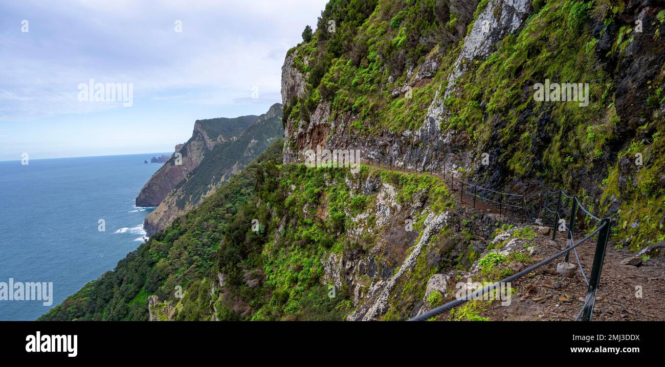 Steep cliffs and mountains, Vereda do Larano hiking trail, Madeira ...