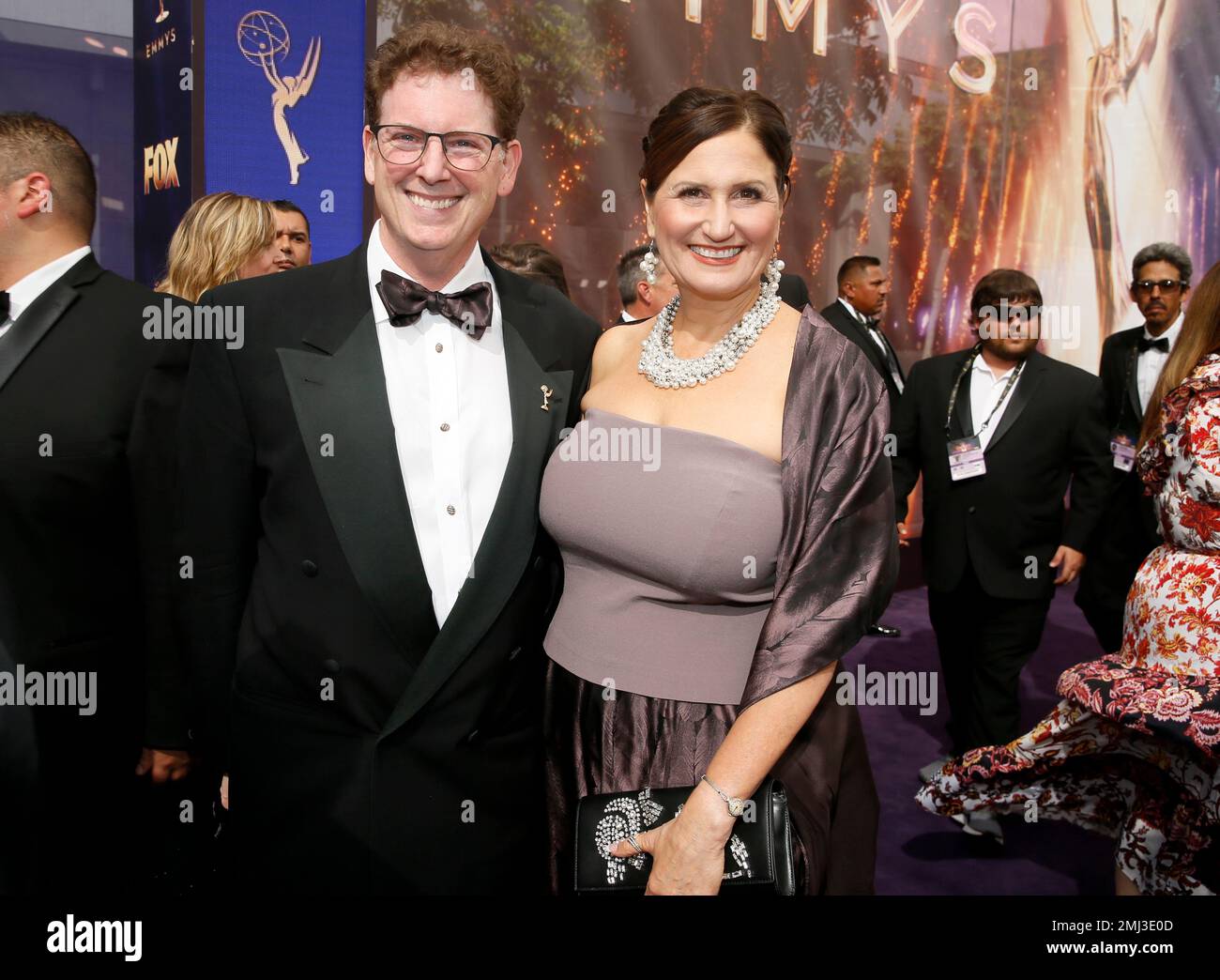 Bob Bronow, left, and Debra Bronow arrive at the 71st Primetime Emmy ...